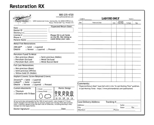 Supply Request - Pittman Dental Laboratory